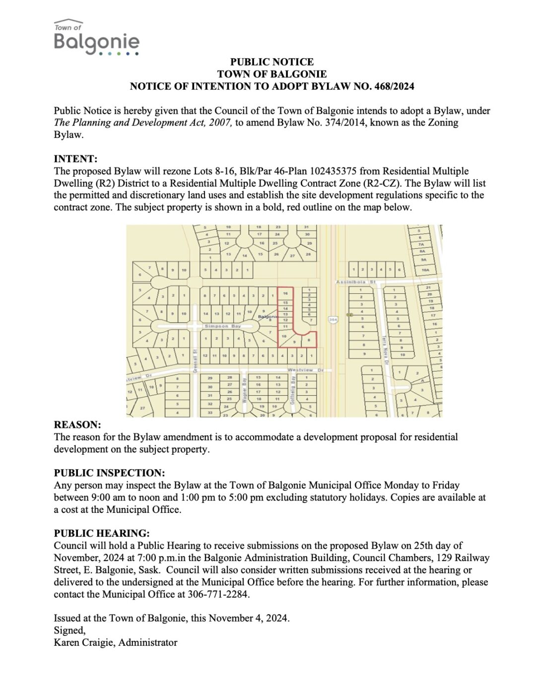 Public Notice | Town of Balgonie